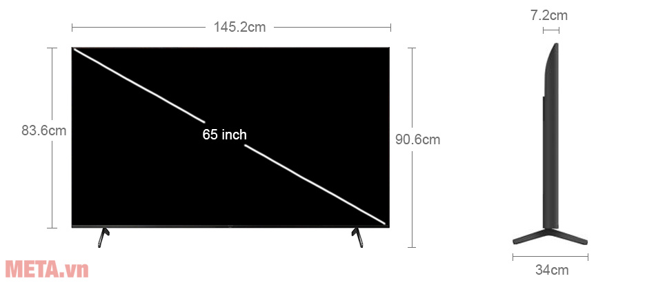 Kích thước TV 65 inch của Samsung, Sony, LG - META.vn