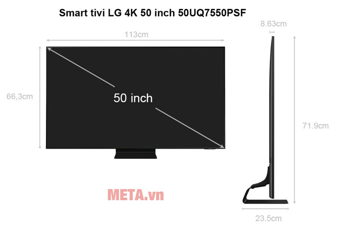 Kích thước TV 50 inch của Samsung, LG và Sony - META.vn